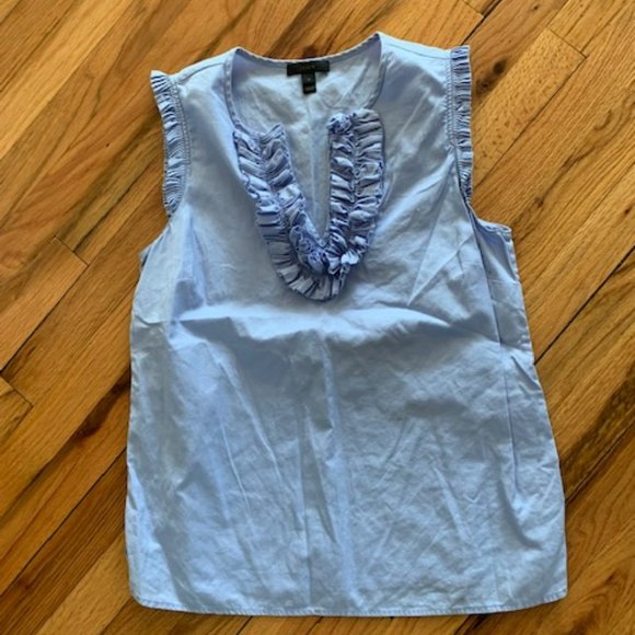 J. Crew | Tops | J Crew Black Label Blue Ruffle Front Top Size 6 | Poshmark